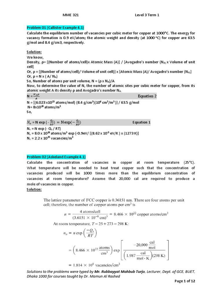 Vacancy Problems Solution | PDF | Crystal Structure | Density