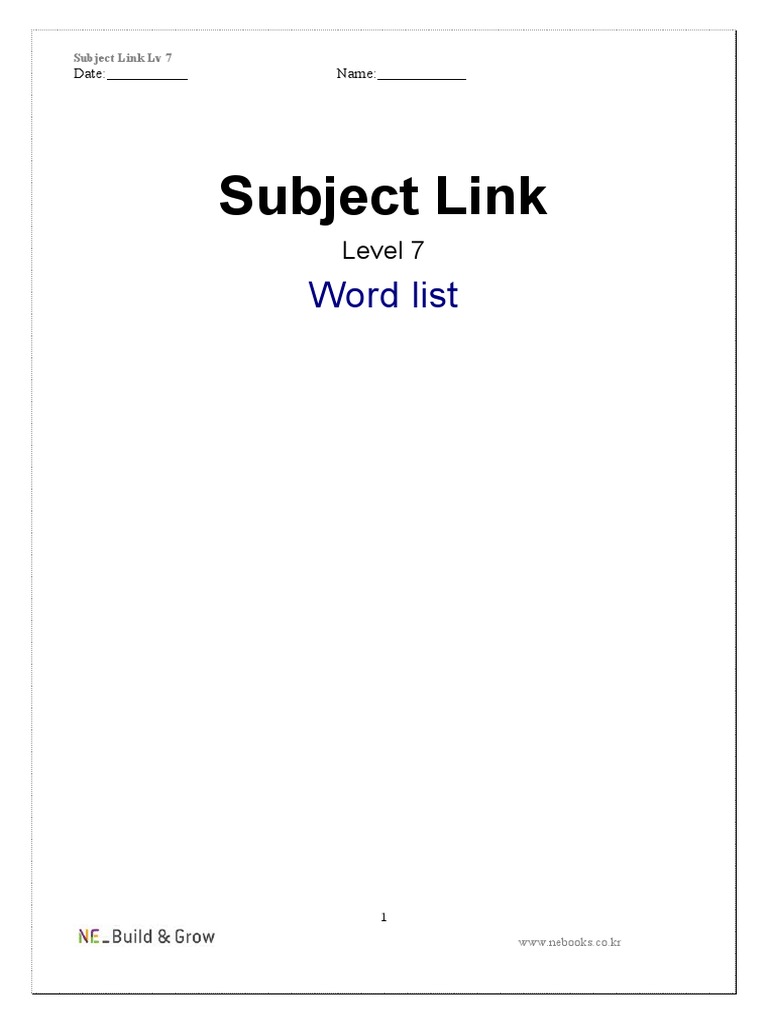 Subject Link Level 7 Vocabulary Guide | PDF | Sugarcane