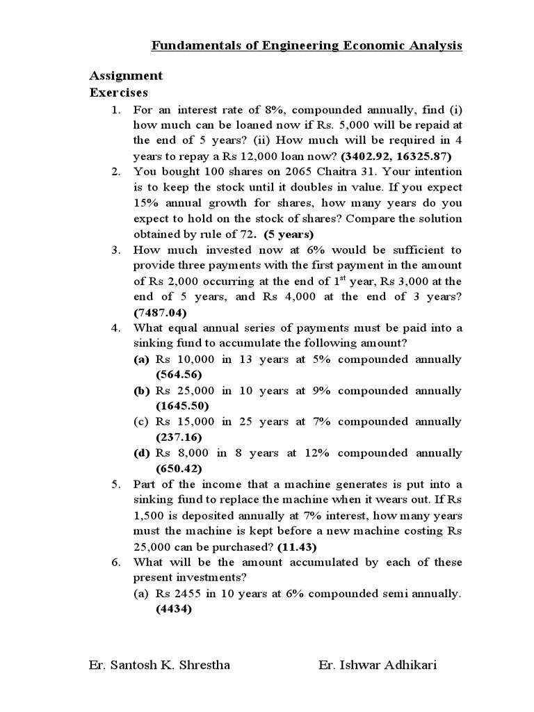 Fundamentals of Engineering Economic Analysis Assignment Exercises ...