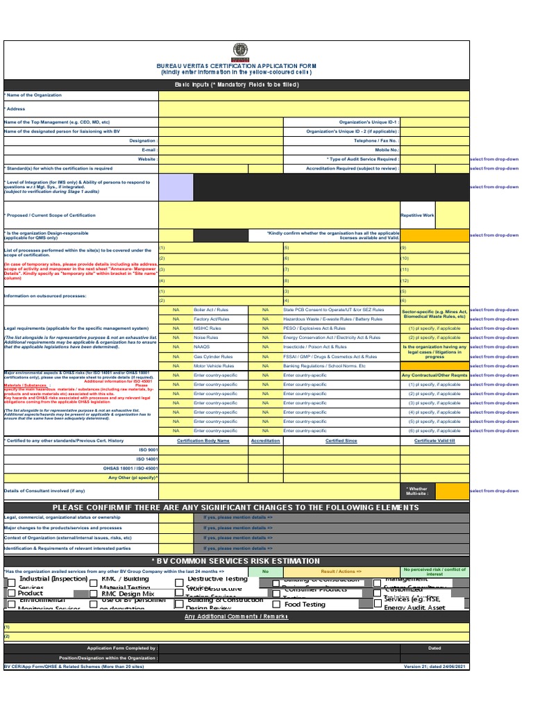 Bureau Veritas Certification Application Form (Kindly Enter Information ...