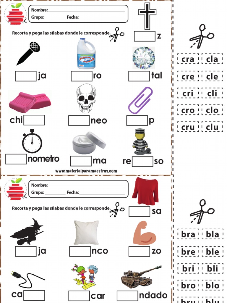 Silabas Trabadas Recortable | PDF