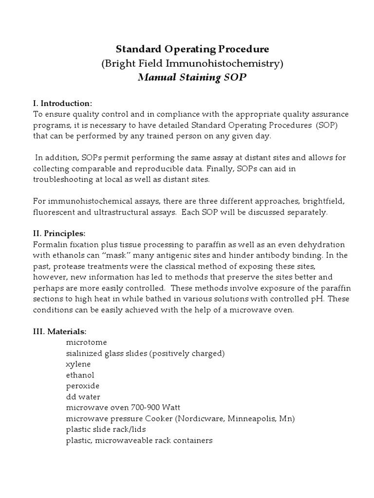 Sop Ihc | PDF | Immunohistochemistry | Laboratory Techniques