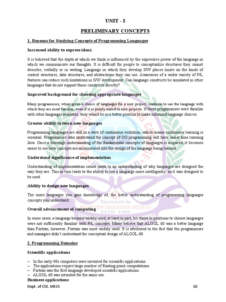 PL Unit-1 Material | PDF | Compiler | Computer Programming