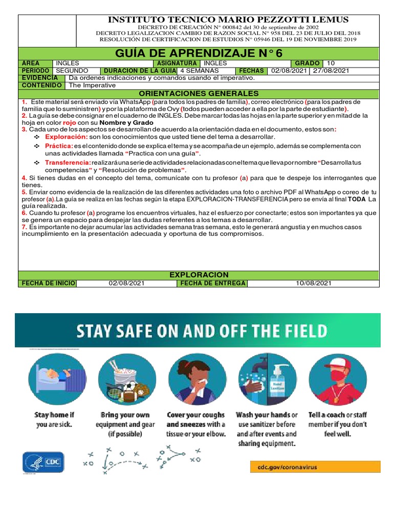 Guía de Aprendizaje 6 Grado Décimo | PDF | Numero Gramatical | Conjugación gramatical