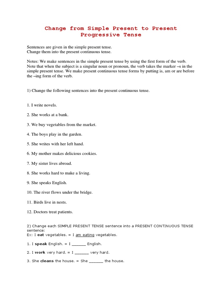 Change From Simple Present To Present Progressive Tense | PDF | Verb ...