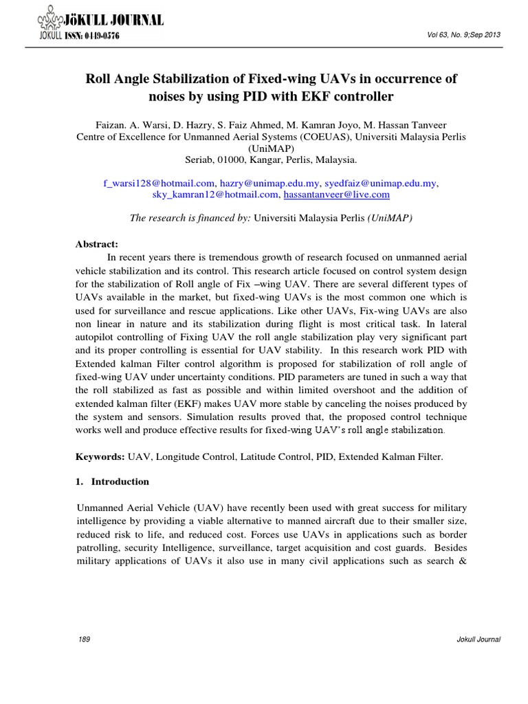 Roll Angle Stabilization for UAVs | PDF | Flight Dynamics (Fixed Wing ...