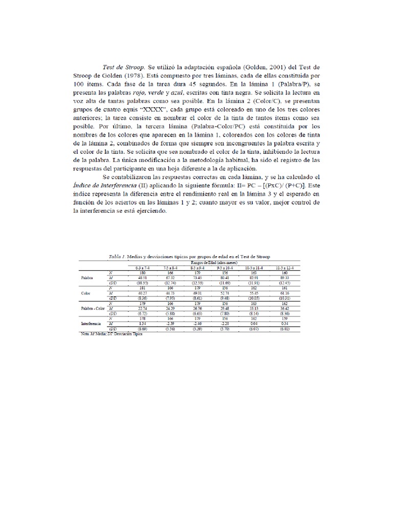 Instrucciones Baremos Stroop 6-12 | PDF