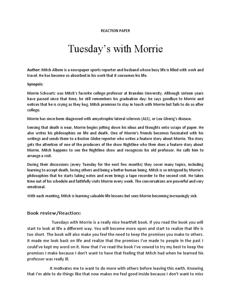 REACTION PAPER of Tuesdays With Morrie | PDF
