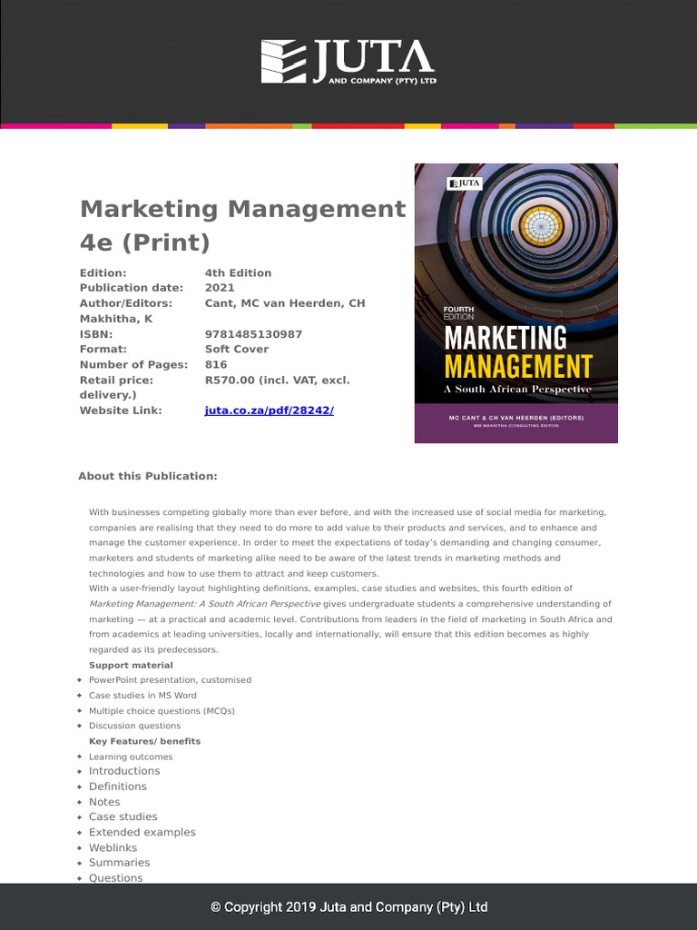 Marketing Management 4e (Print) : Juta - Co.za/pdf/28242 | PDF ...