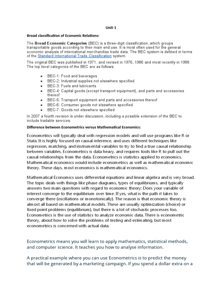 Unit-1 Broad Classification of Economic Relations:: Standard ...
