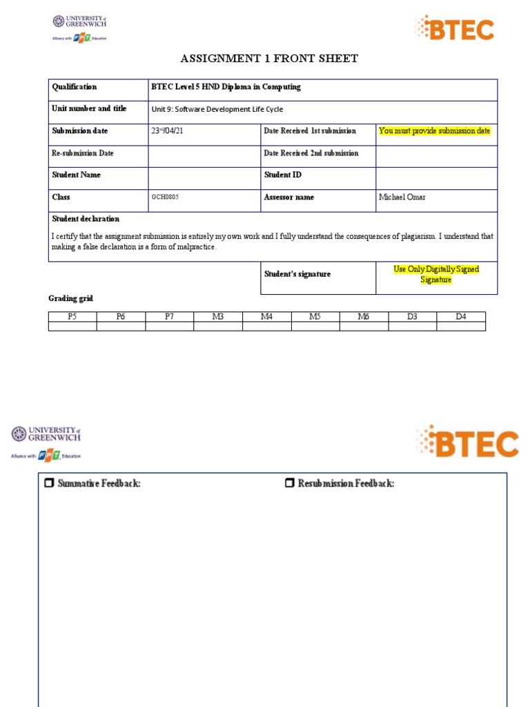 SDLC - Assignment 2 Frontsheet | PDF
