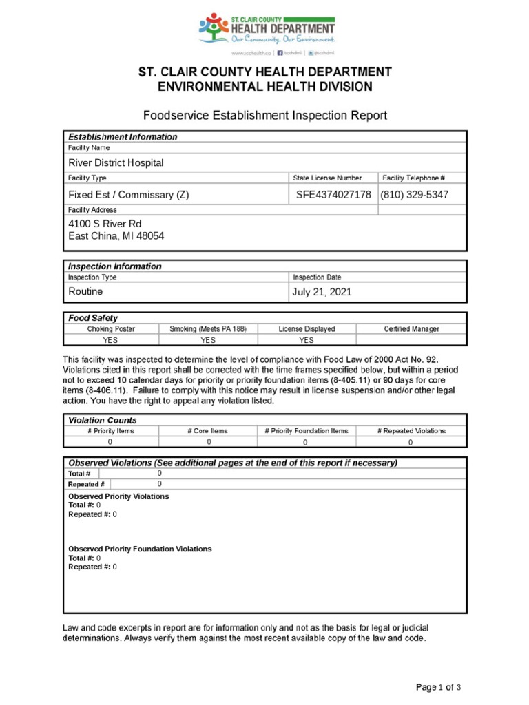 River District Hospital Inspection Report | PDF