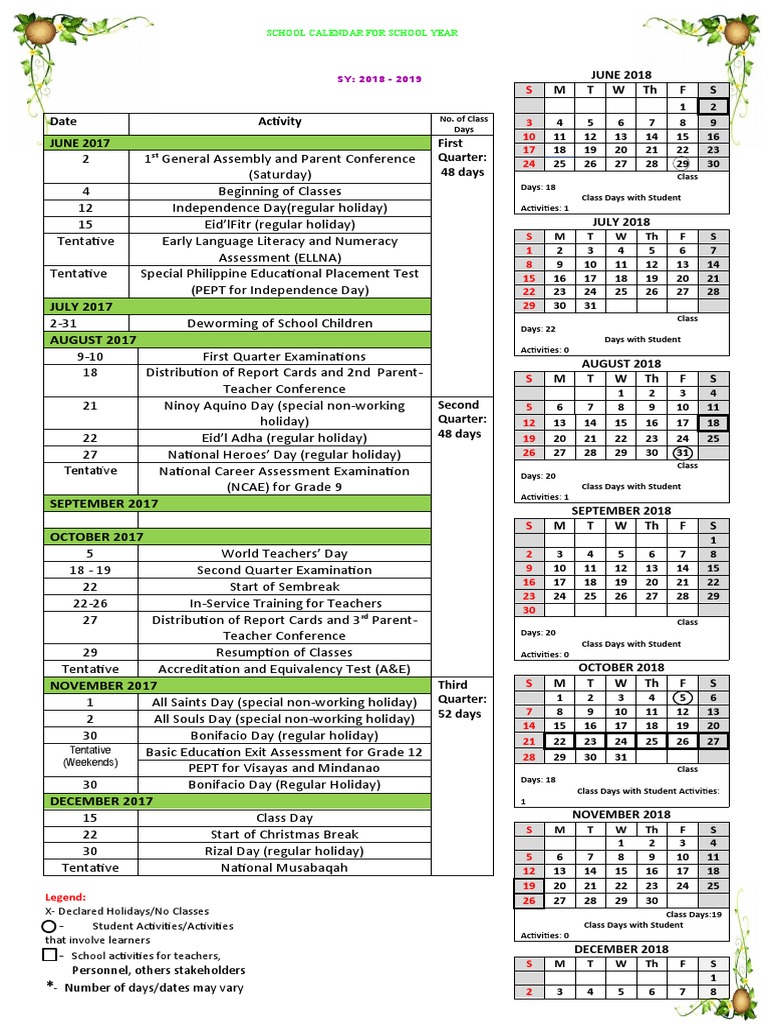 School Calendar For 2018-2019 Final | PDF | Observances | Holidays