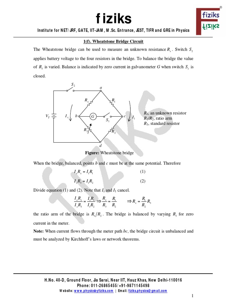 1f. Wheatstone Bridge Circuit | PDF | Science & Mathematics