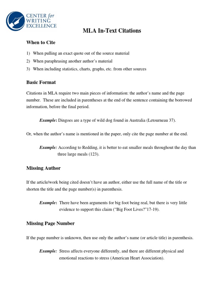 MLA In-Text Citations: When To Cite | PDF | Citation | Bracket