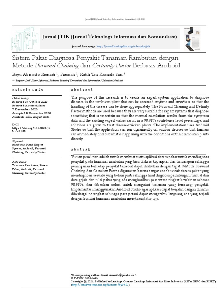 Sistem Pakar Diagnosa Penyakit Tanaman Rambutan Dengan Metode Forward Chaining Dan Certainty ...