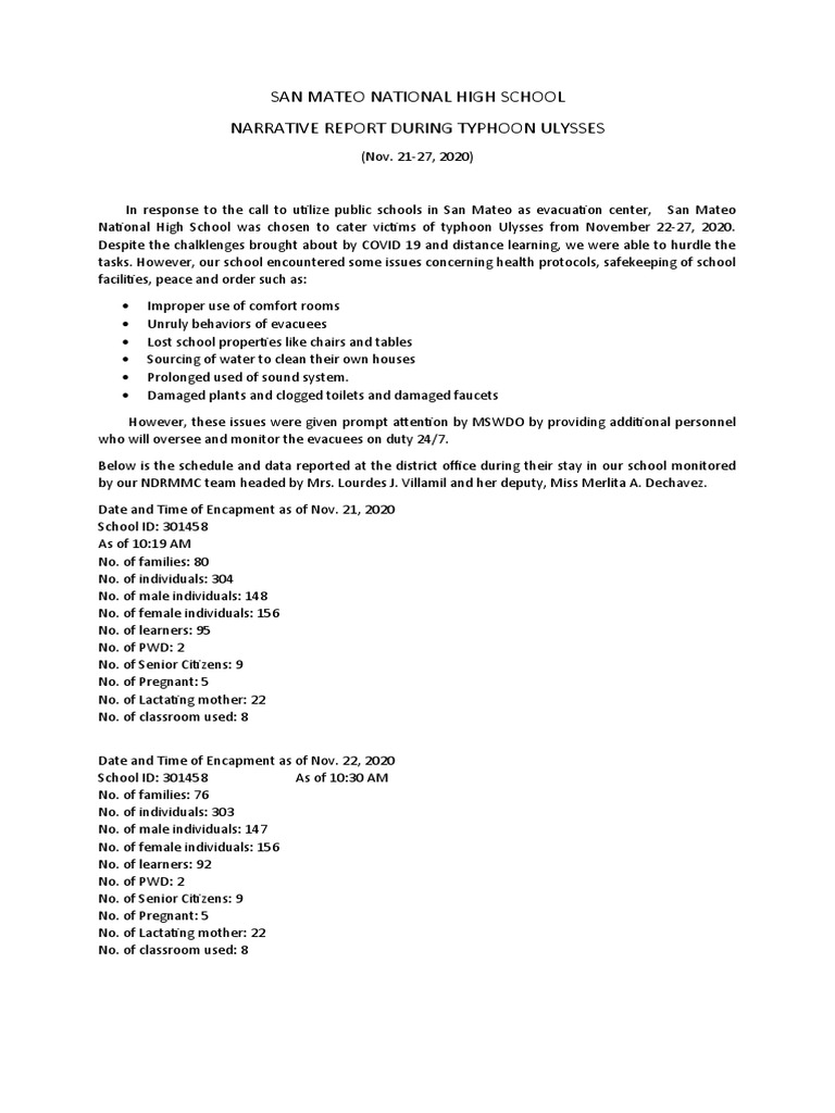 Typhoon Ulysses Narrative Report | PDF