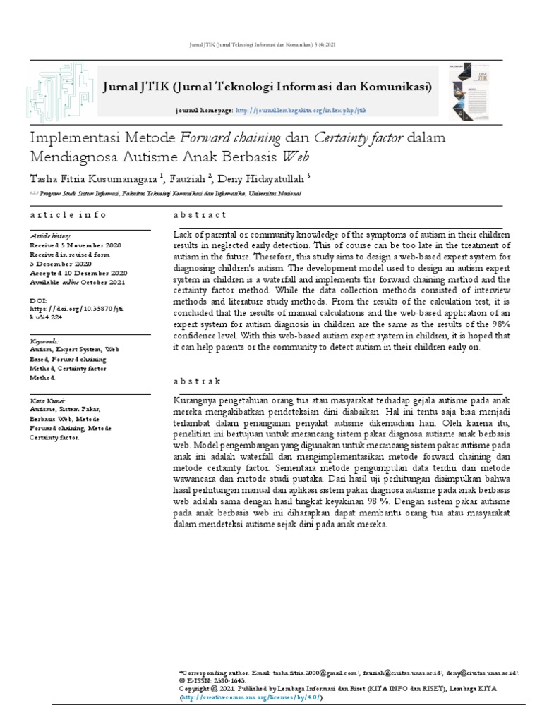 Implementasi Metode Forward Chaining Dan Certainty Factor Dalam Mendiagnosa Autisme Anak ...
