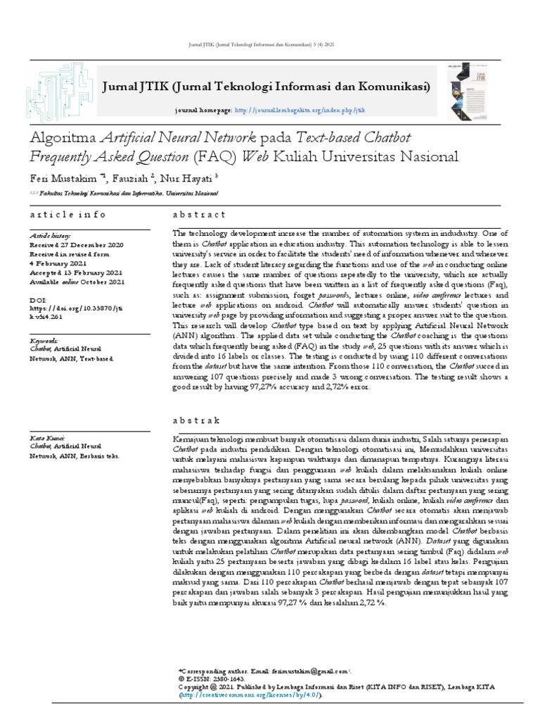 Algoritma Artificial Neural Network Pada Text-Based Chatbot Frequently ...