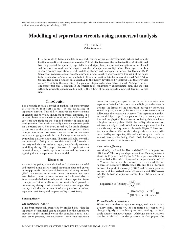 SPLINE EFFICIENCY CURVES Modelling of Separation Circuits Using ...