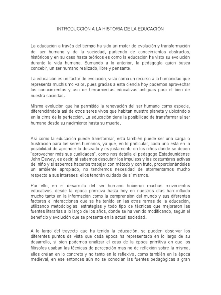 Introducción A La Historia de La Educación | PDF | Evolución | Sociedad Introducción A La Historia de La Educación | PDF | Evolución | Sociedad