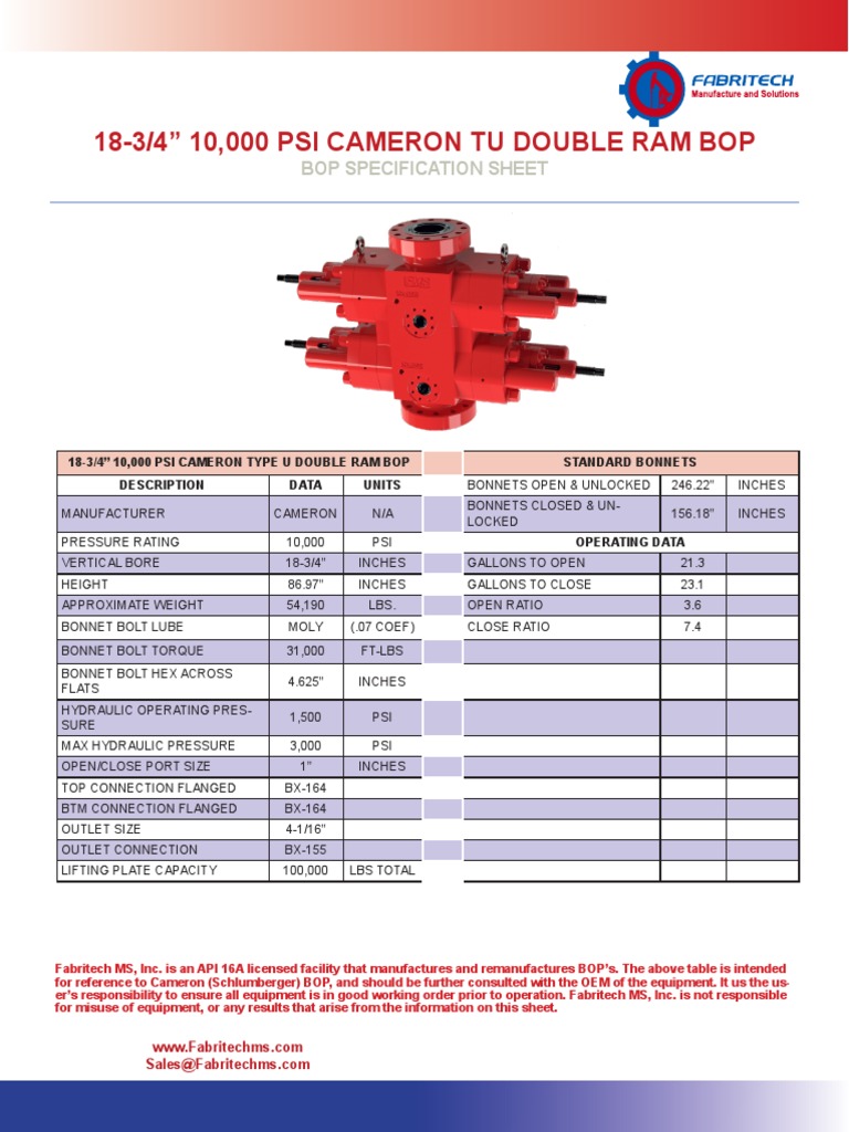 18.750 10000 Cameron Double Ram Bop Standard Bonnets Spec Sheet | PDF ...