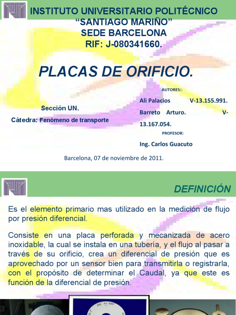 Placas de Orificio | PDF | Tubería (transporte de fluidos) | Presión