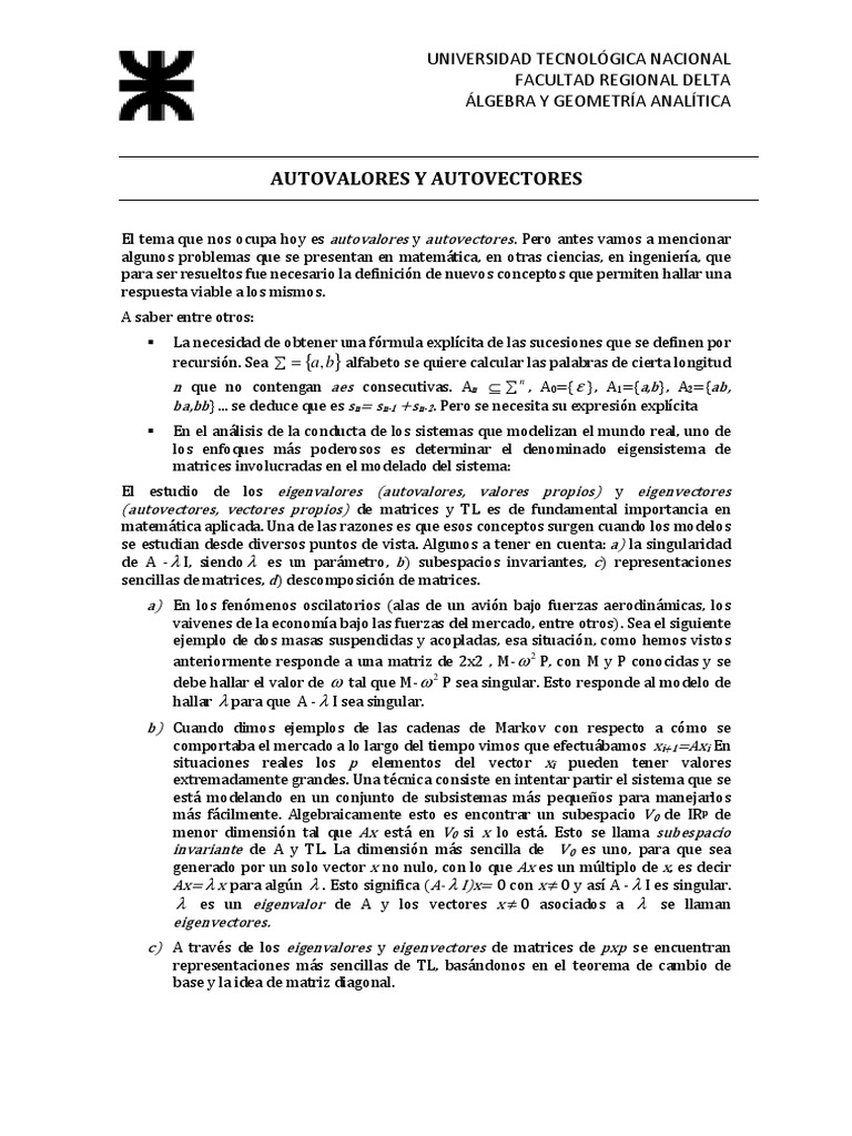 Teoria Autovalores y Autovectores | PDF | Matriz (Matemáticas) | Base ...