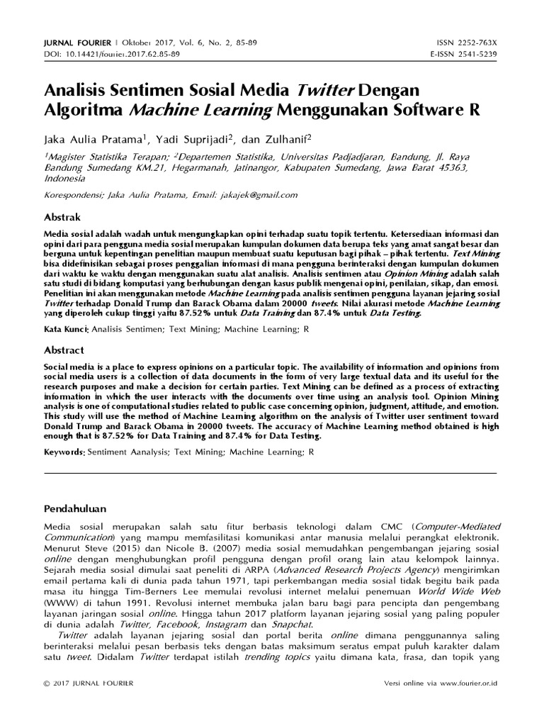Analisis Sentimen Sosial Media Twitter Dengan Algoritma Machine ...