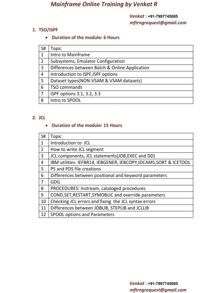 Mainframe Online Training Content Venkat | PDF | Information Technology ...