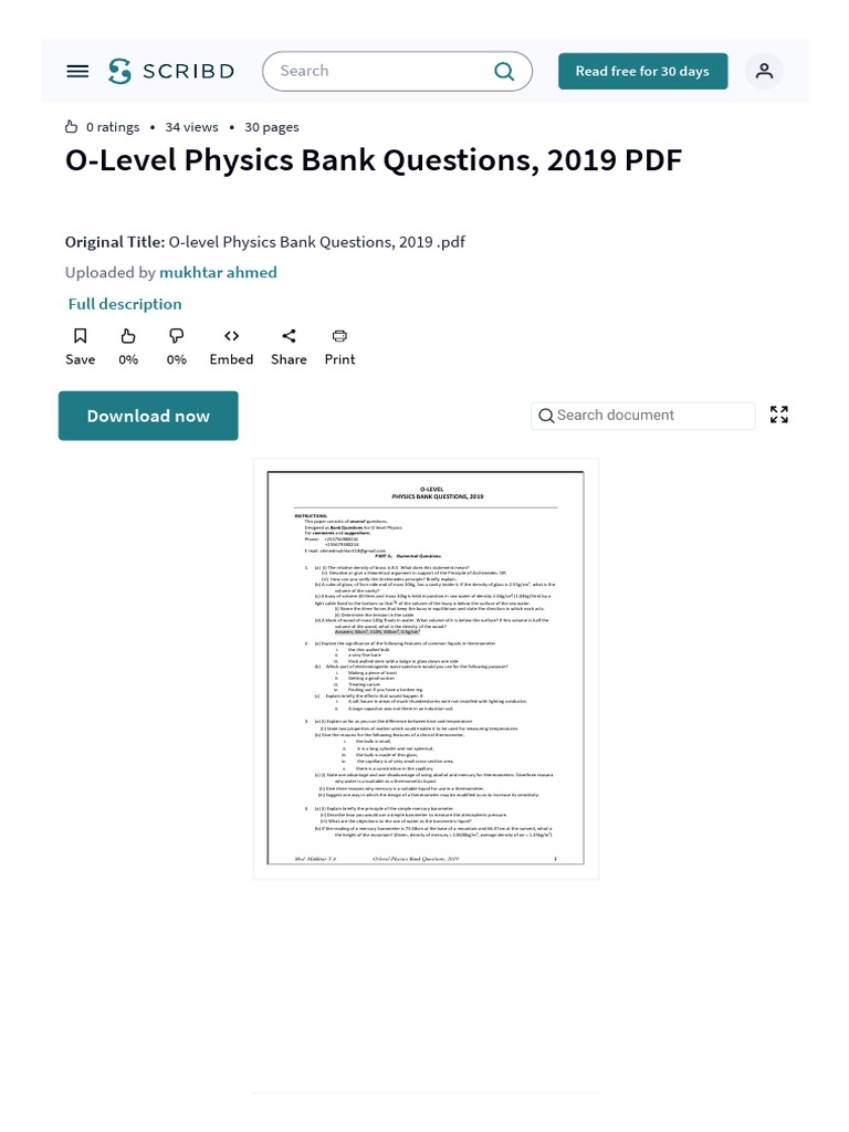 O-Level Physics Bank Questions, 2019 PDF - Gases - Heat - 1629022844612 ...