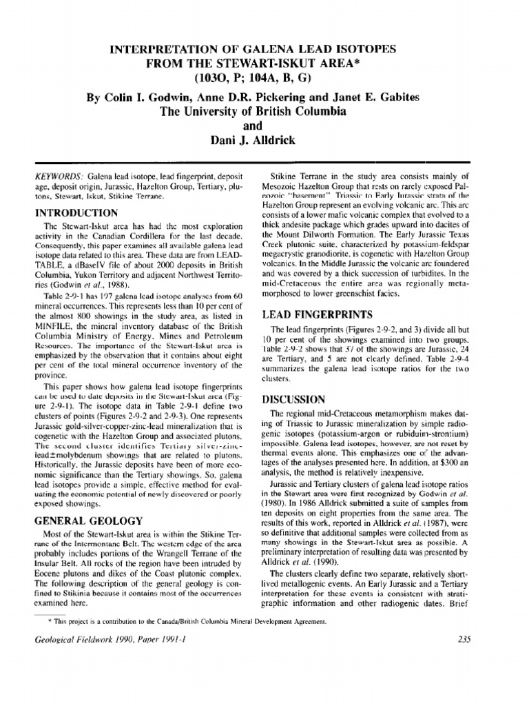 Interpretation of Lead Isot in GN Stewart-Iskut Area | PDF | Lead | Geology