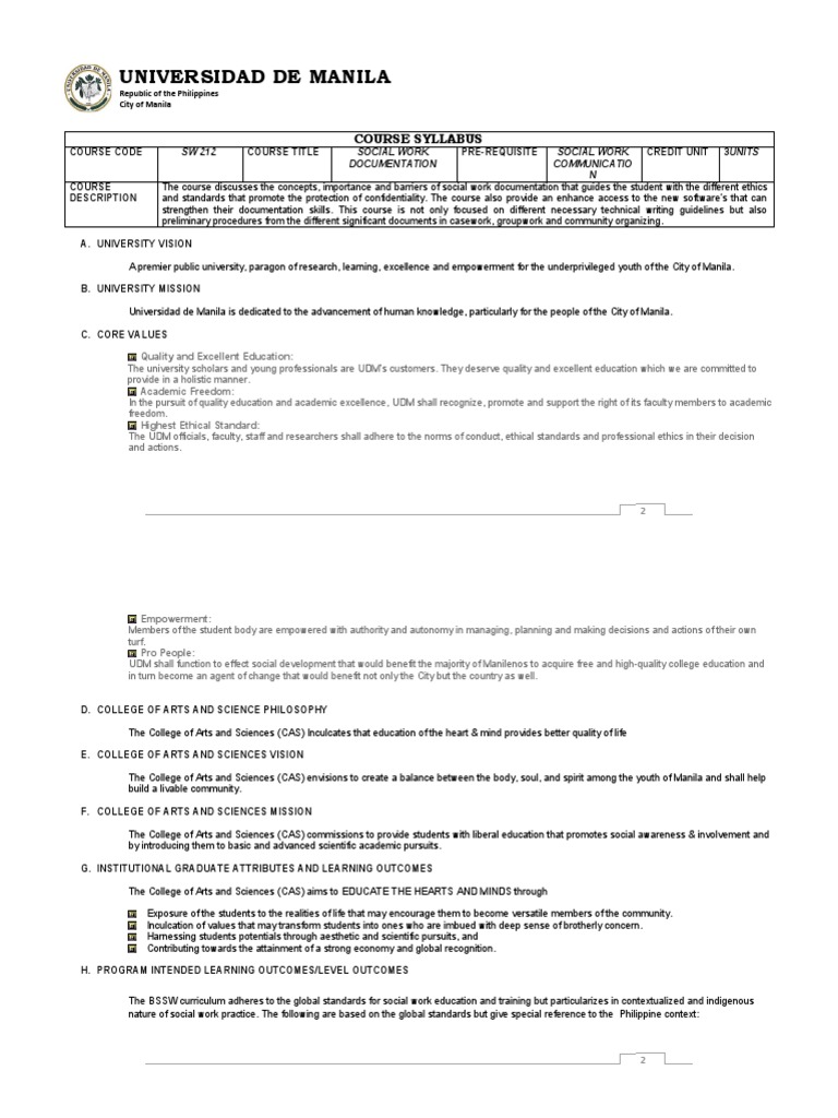 Final Udm Standard Syllabus - Social Work Documentation | PDF | Social ...