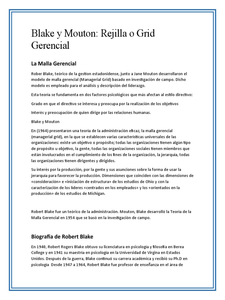 Blake y Mouton | PDF | Sicología | Liderazgo