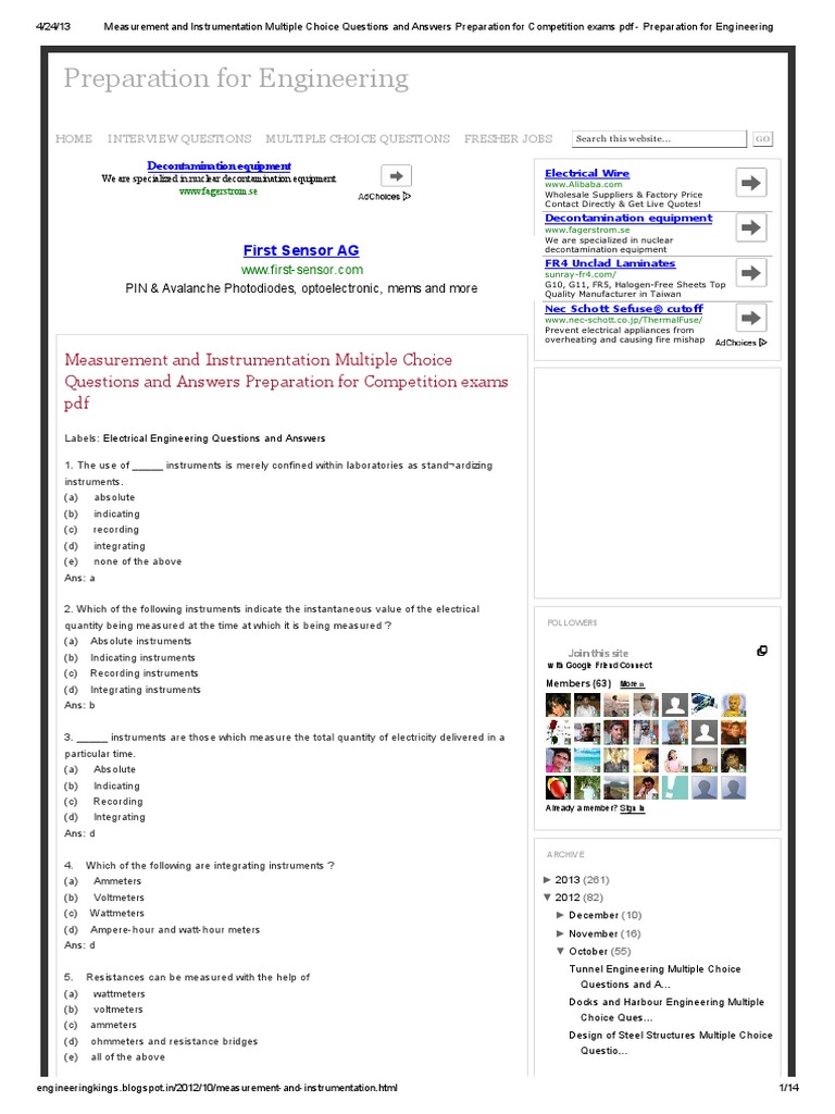 Measurement and Instrumentation Multiple Choice Questions and Answers ...