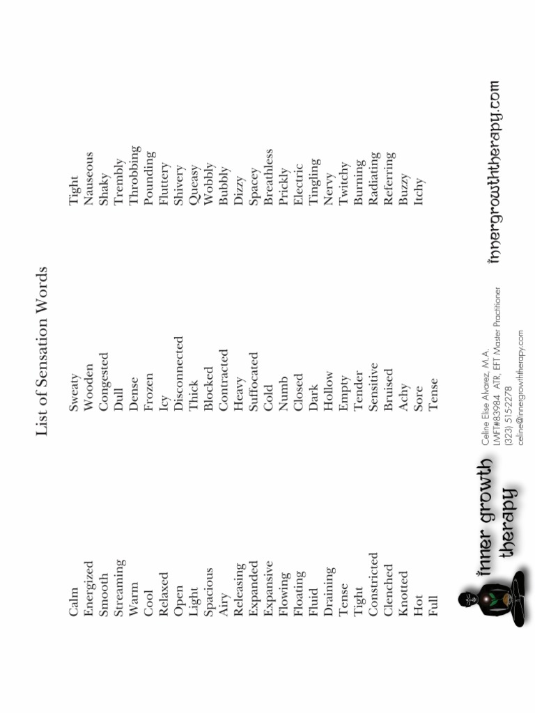 Sensation Words List | PDF