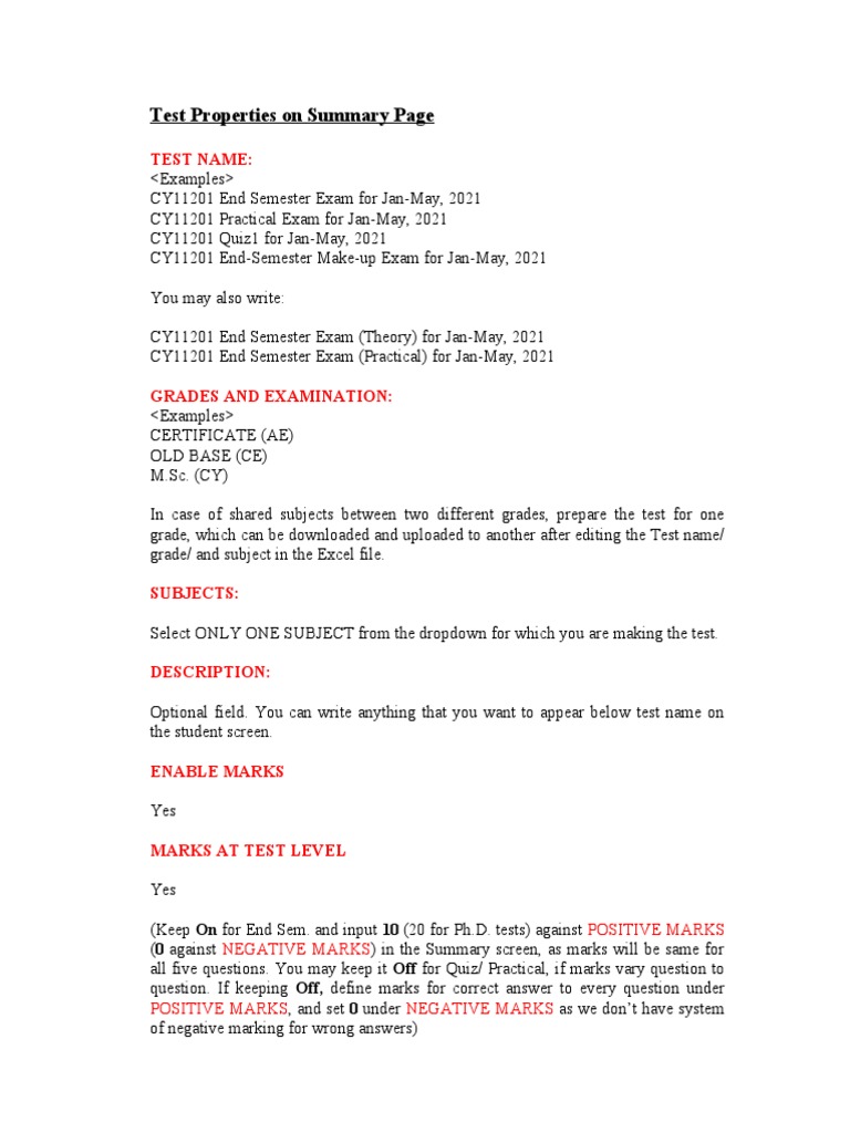 Updated Settings, Formats, and Instructions For Online Tests | PDF ...