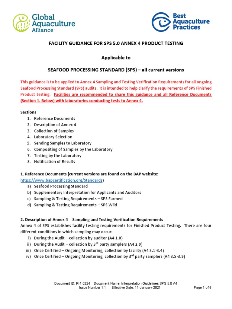 Guidance on Product Testing Requirements and Procedures for Seafood ...