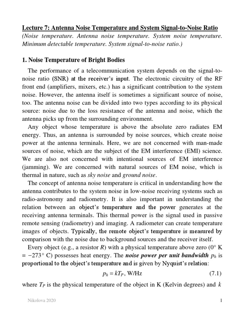 Noise Temperature. Antenna Noise Temperature. System Noise Temperature ...