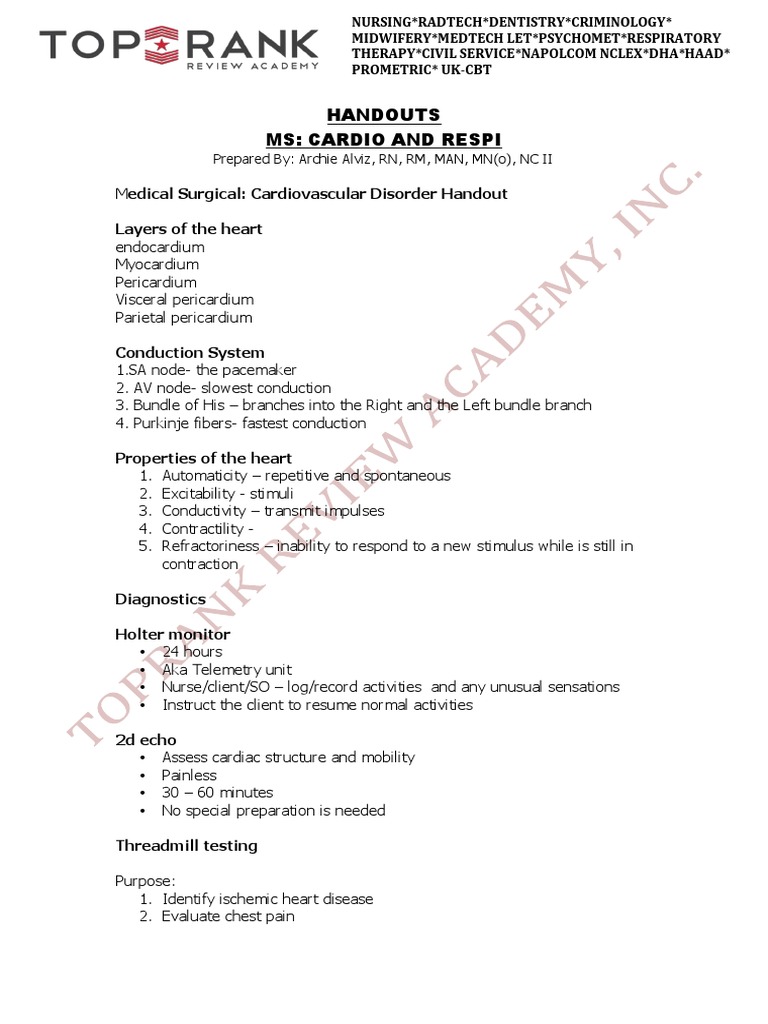 Handouts Cardio Respi | PDF | Chronic Obstructive Pulmonary Disease | Heart