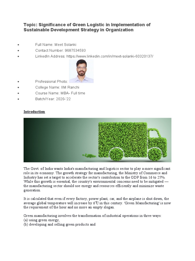Green Logistics for MBA Students | PDF | Logistics | Transport