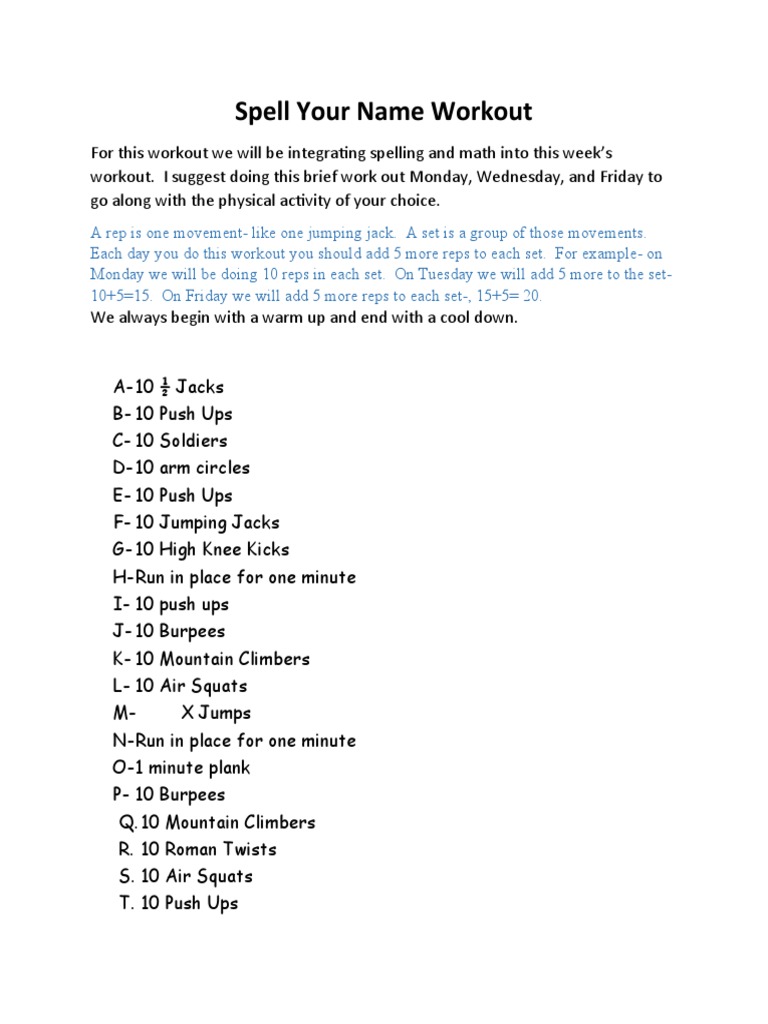 Spell Your Name Fitness Plan | PDF