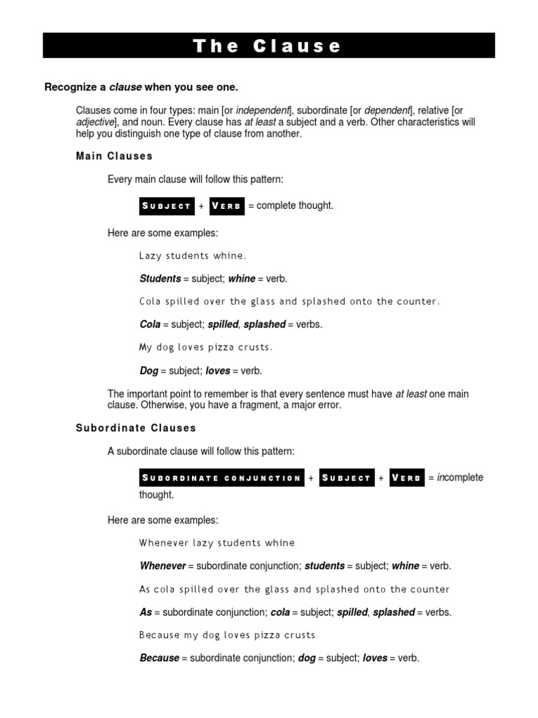 The Clause: Recognize A Clause When You See One | PDF | Clause ...
