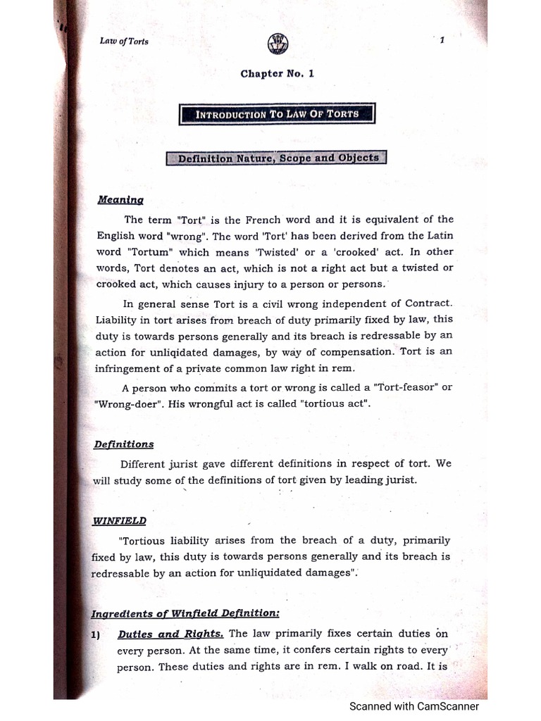 Introduction To Law of Tort | PDF
