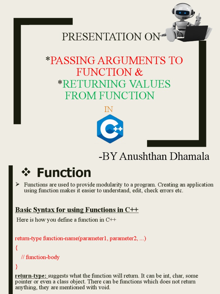 Presentation On Passing Arguments To Function And Pdf