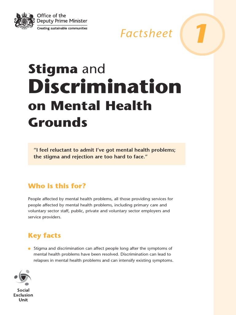 Stigma and On Mental Health Grounds: Discrimination | PDF | Disability ...
