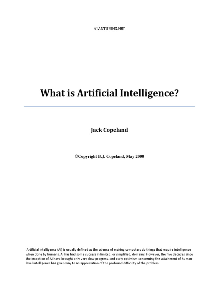 What Is Artificial Intelligence by Jack Copeland | PDF | Artificial ...