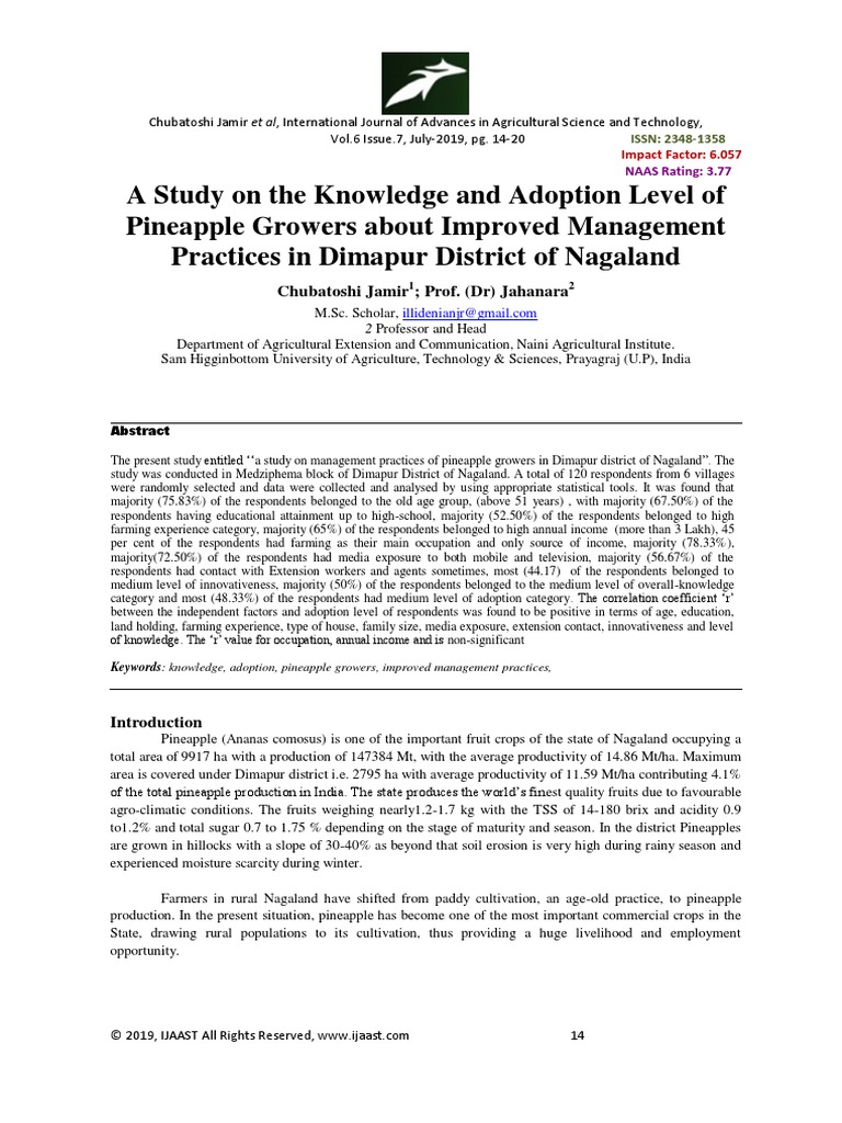 Knowledge and Adoption Level of Pineapple Growers | PDF | Agriculture ...