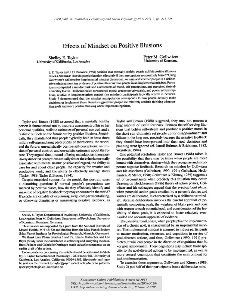 Positive Illusions | PDF | Psychological Concepts | Metaphysics Of Mind