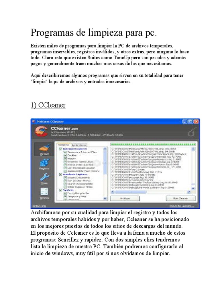 Programas de Limpieza para PC | PDF | Archivo de computadora | Microsoft Windows